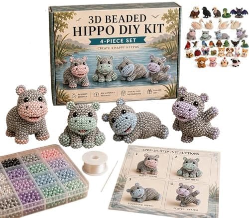 3D Beaded Animal DIY Kit, 4-Piece Handmade Beading Craft Set with ...