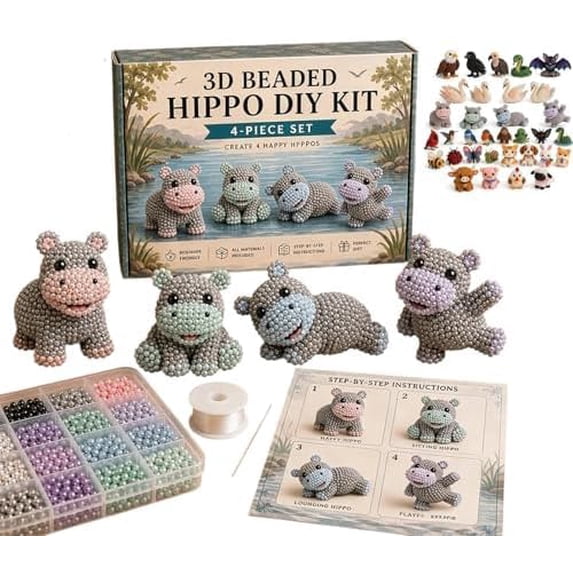 3D Beaded Animal DIY Kit, 4-Piece Handmade Beading Craft Set with ...