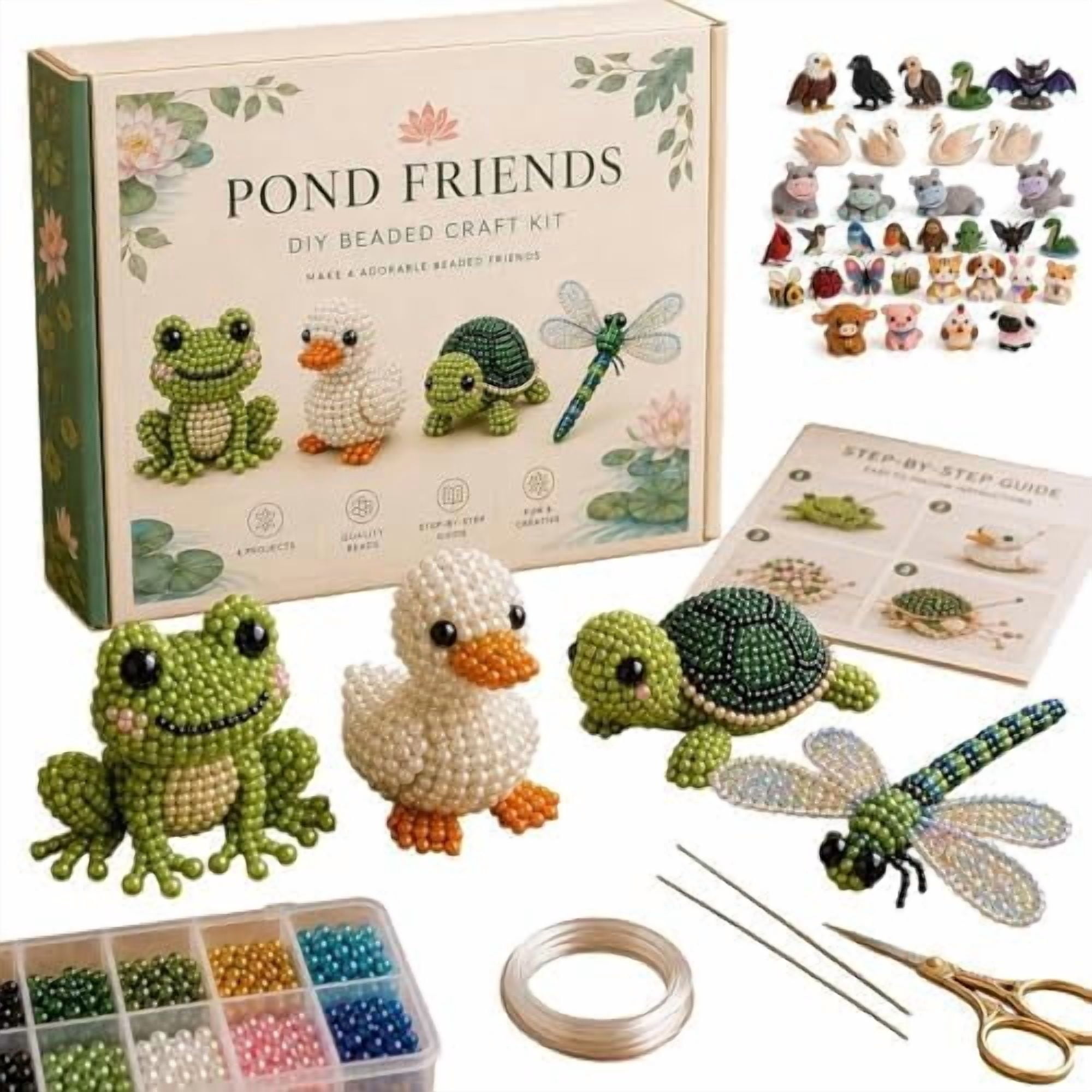 3D Beaded Animal DIY Kit, 4-Piece Handmade Beading Craft Set with ...