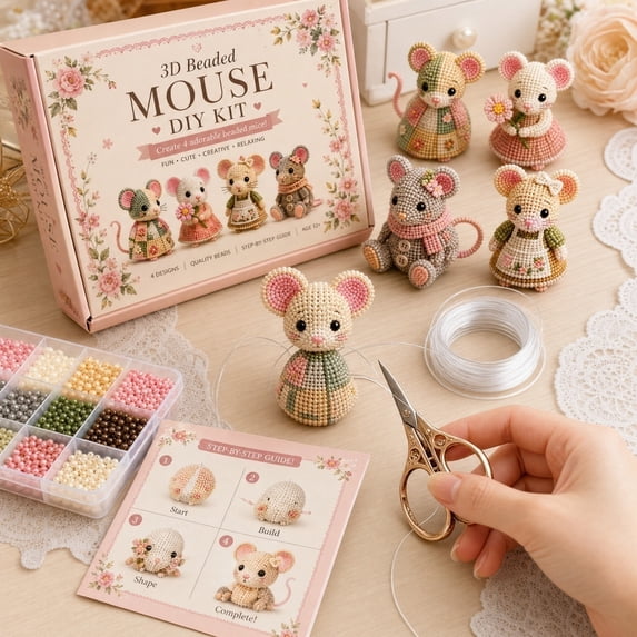 3D Beaded Animal DIY Kit,Mini Bead Pet Figurine Craft Set for Adults ...