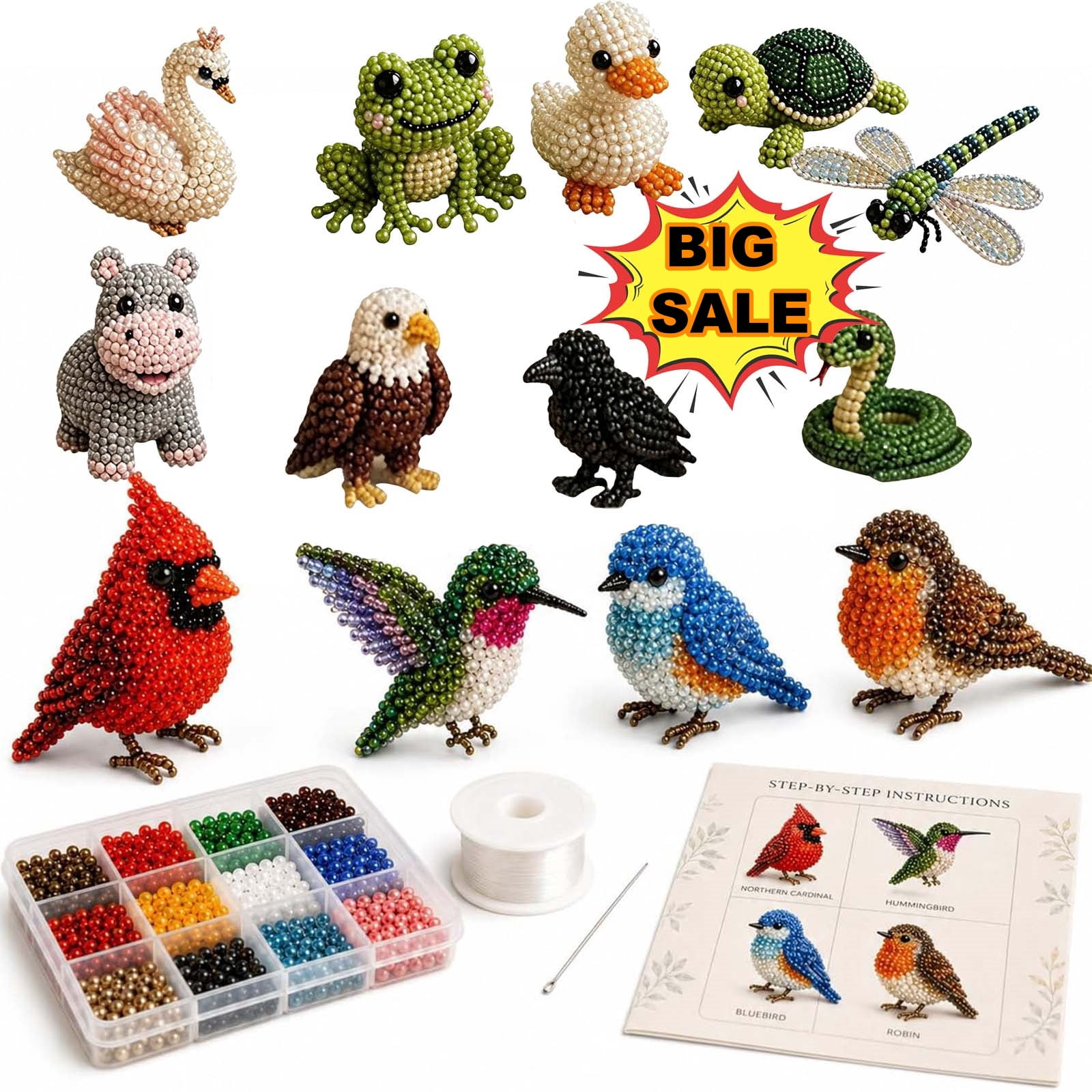 3D Beaded Animal Kit, DIY Bead Craft Set for Adults, 3D Beaded Pond ...