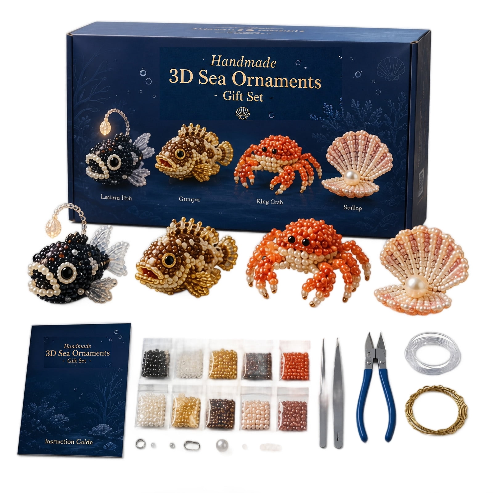 3D Beaded Animal Kit Diy Handmade Sea Creature Ornaments 4 Pcs Craft ...