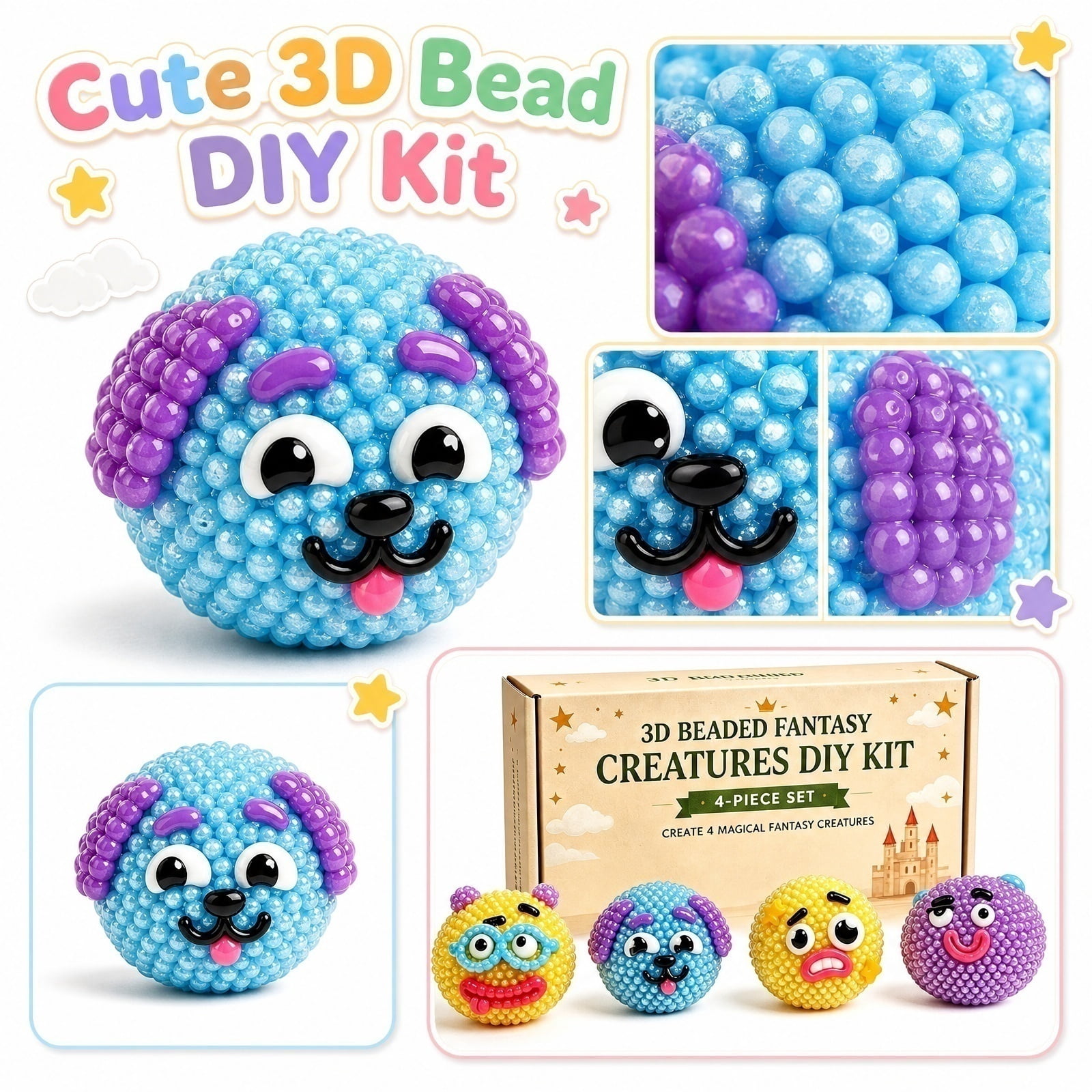 3D Beaded Animal Kit Novelty Face Series Colorful Ball-Shaped Character ...
