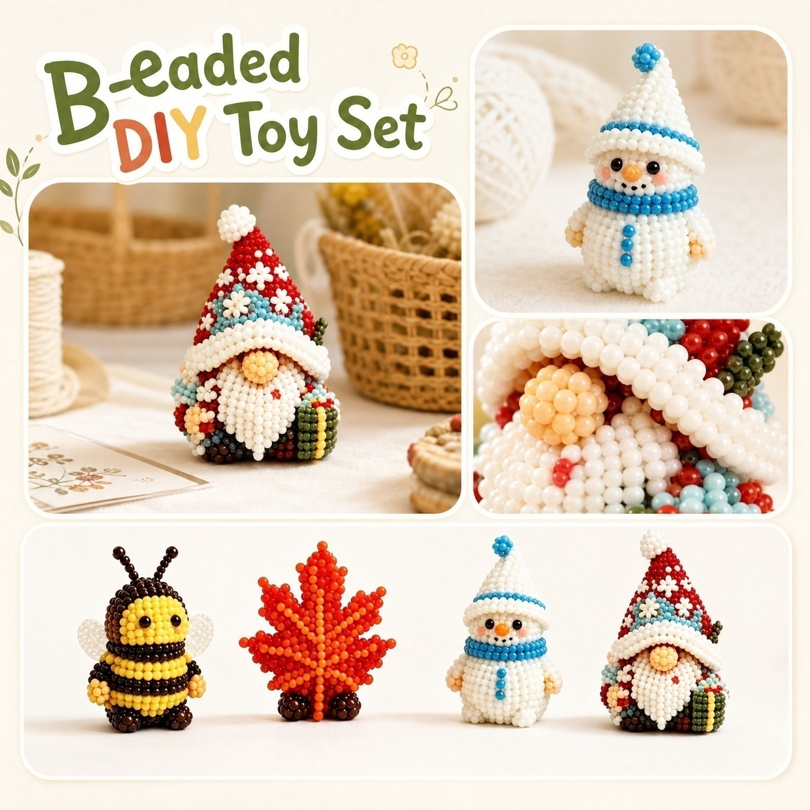 3D Beaded Animal Kit Seasonal Gnome Holiday Series Hand-Strung Ornament ...