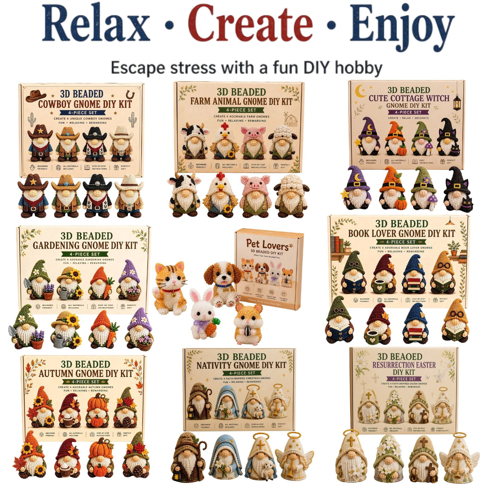 3D Beaded Animals Craft Kit,DIY Handmade Bead Art Set for Beginner ...