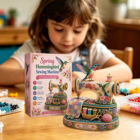 3D Beaded DIY Sewing Machine Craft Kit – Spring Hummingbird Bead Art ...