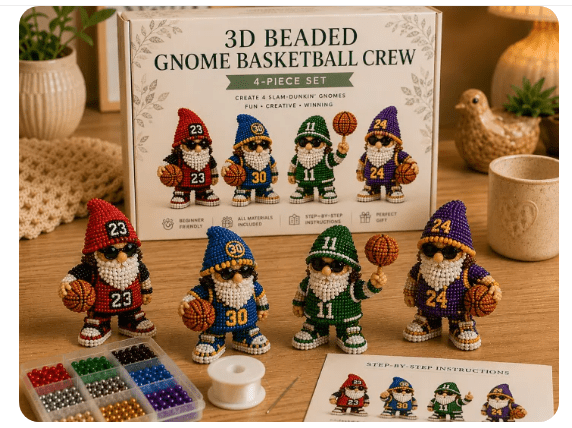 3D Beaded Gnome Basketball Crew DIY Kit, Sporty Gnome Bead Craft Set ...