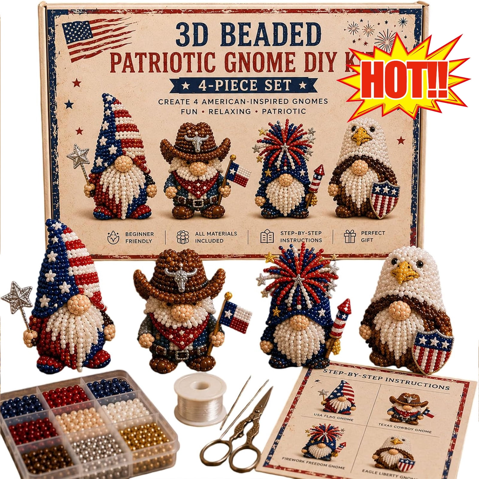 3D Beaded Gnome Beading Craft Set DIY Kit Instructions Handmade Stress ...