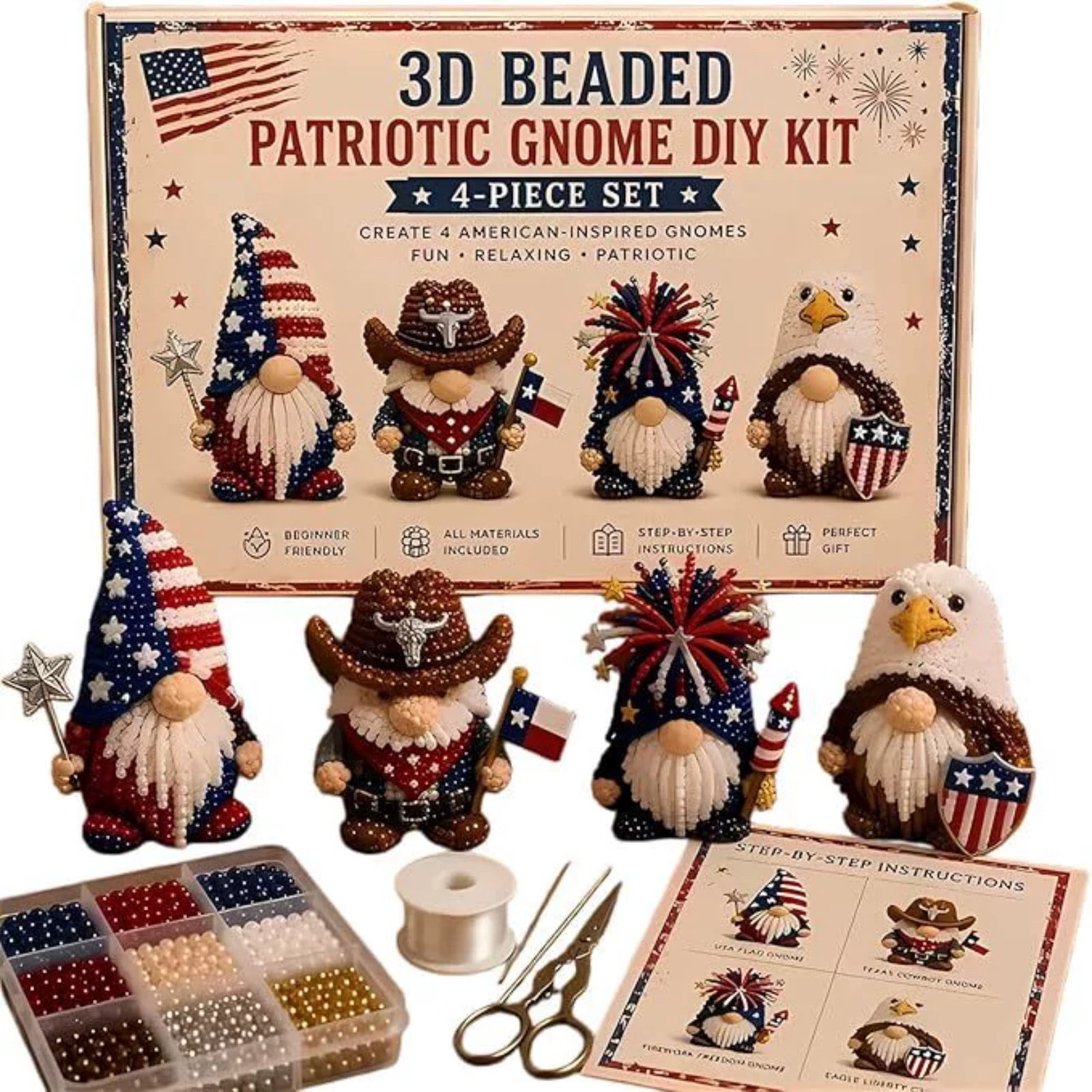 3D Beaded Gnome Craft Kit,4 Pack Gnome Craft Set,DIY Handmade Bead Art ...