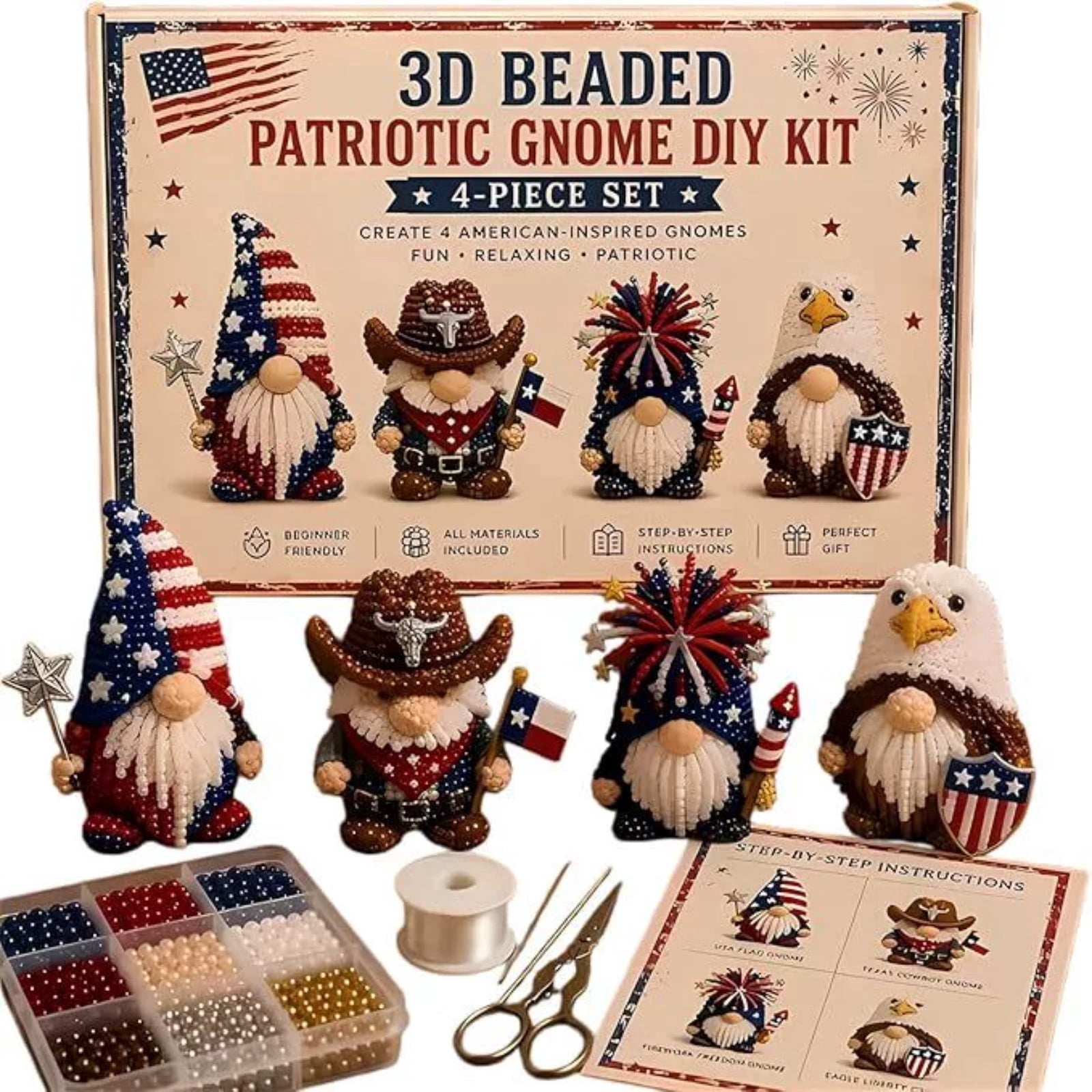 3D Beaded Gnome Craft Kit, DIY Handmade Bead Art Set, Beginner-Friendly ...
