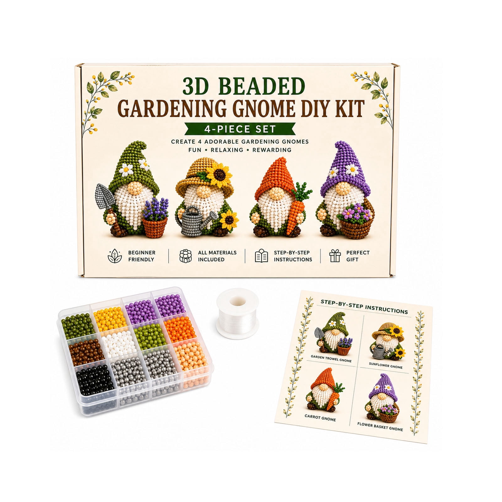 3D Beaded Gnome Craft Set,Cute Statue Handmade Beading Kit for ...