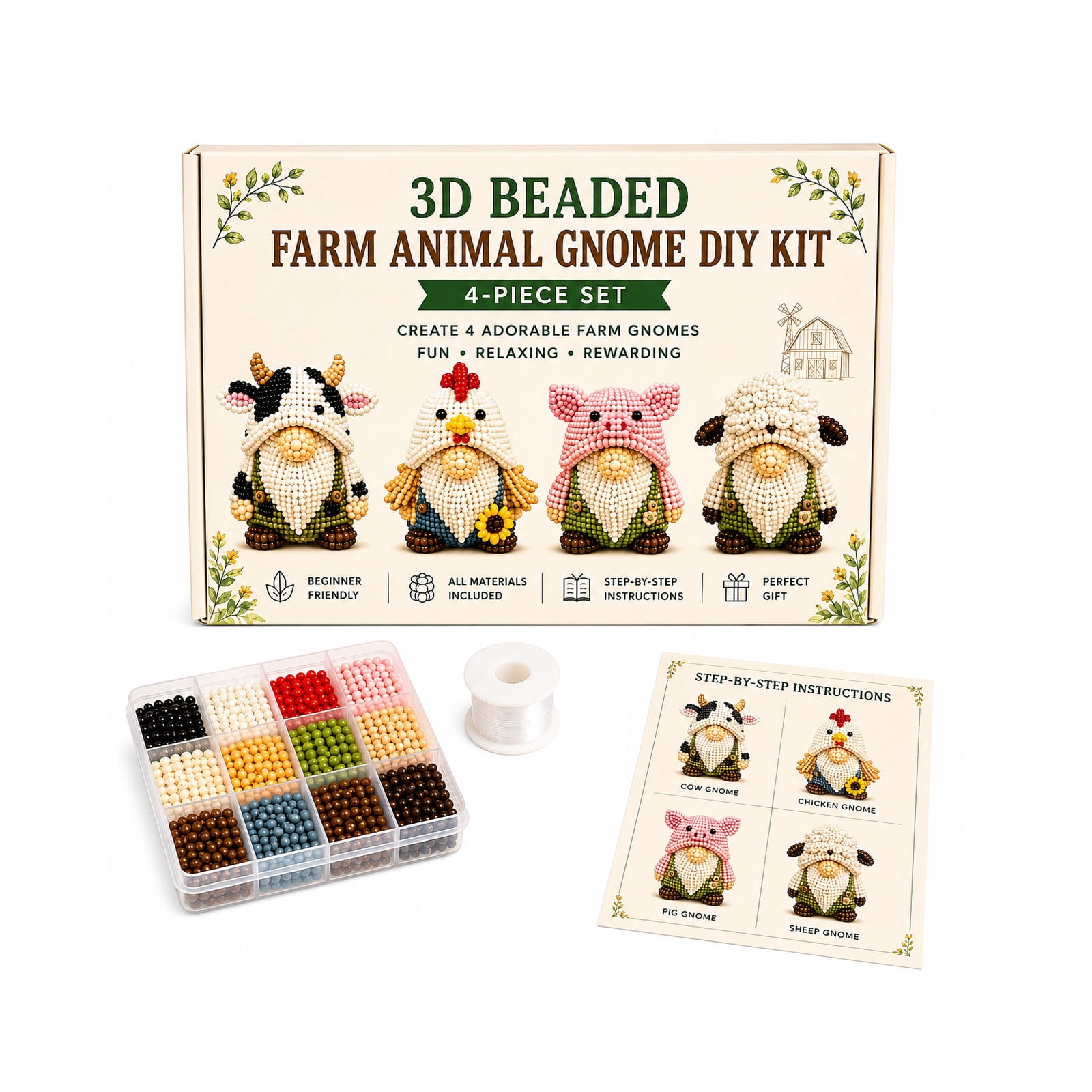 3D Beaded Gnome Craft Set,Cute Statue Handmade Beading Kit for ...