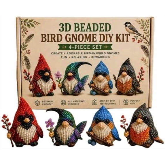 3D Beaded Gnome DIY Kit, 4 Gnome Designs 3D Beaded DIY Kit for Beginner ...