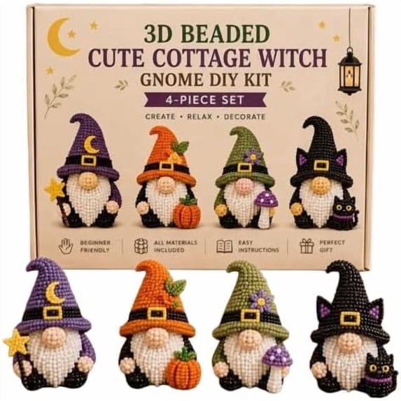 3D Beaded Gnome DIY Kit, 4 Gnome Designs 3D Beaded DIY Kit for Beginner ...