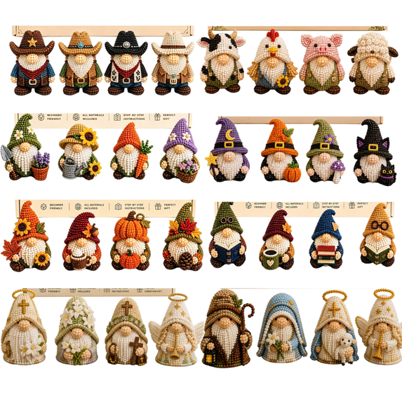 3D Beaded Gnome DIY Kit, 4 Pack Gnome Craft Set, All-Inclusive Bead Art ...