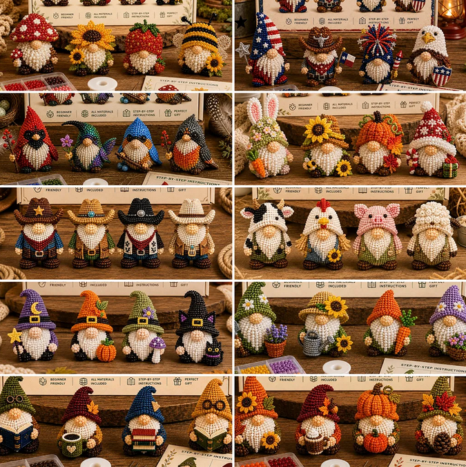 3D Beaded Gnome DIY Kit Adorable 4 Piece Handmade Gnome Craft Set With ...