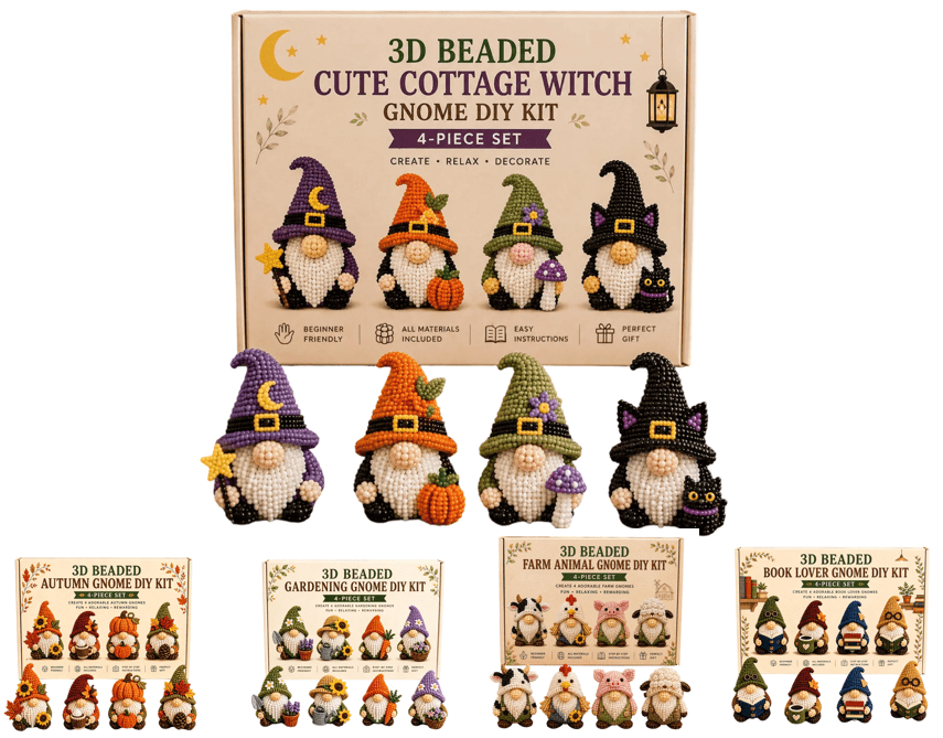 3D Beaded Gnome DIY Kit, Gardening Beaded Gnome Kit with Nature ...