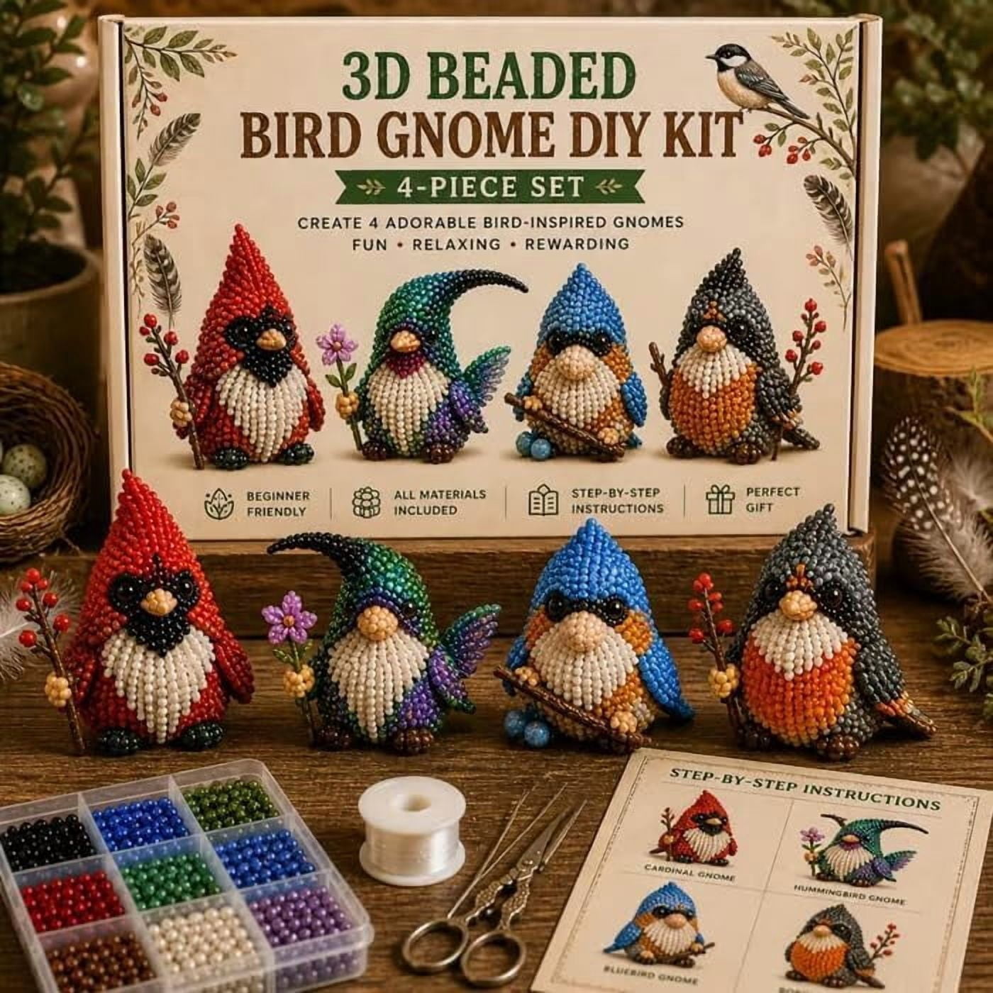 3D Beaded Gnome DIY Kit for Adults Teens – 4Pcs Patriotic Gnome Beading ...