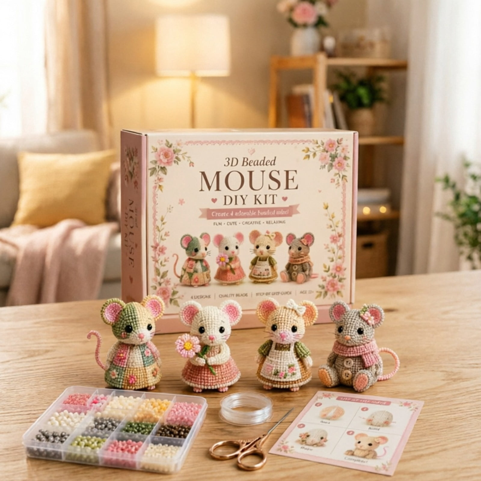 3D Beaded Mouse DIY Kit Tiny Beaded Animal Craft for Adults and Jewelry ...