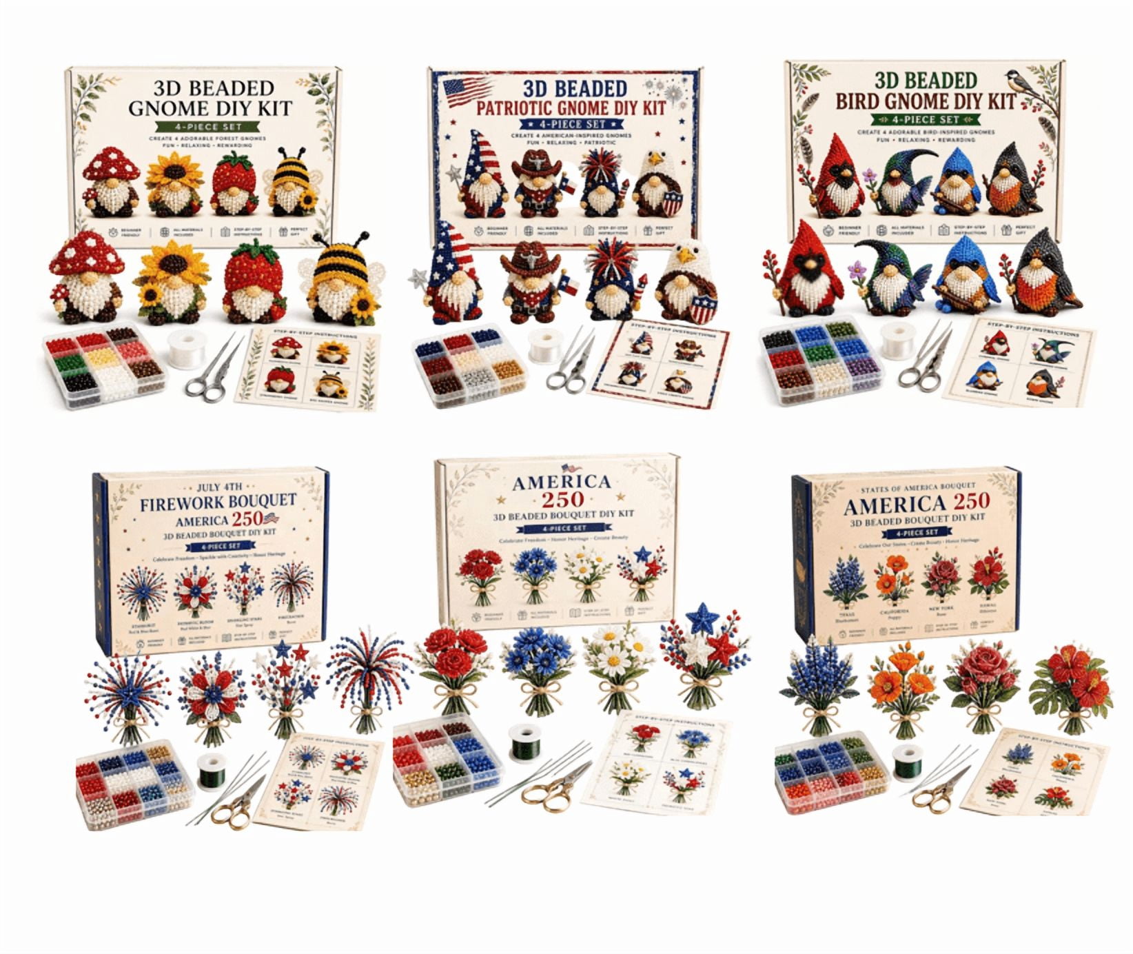 3D Beaded Seasonal Gnome DIY Kit for Adults Teens – 4Pcs Patriotic ...
