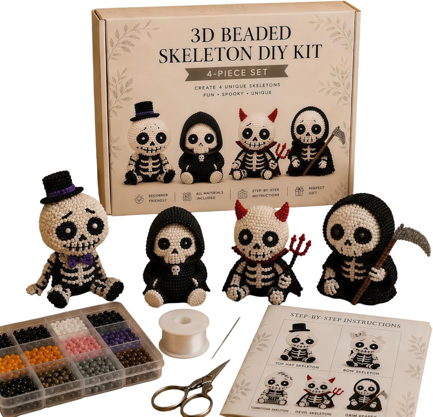 3D Beaded Skeleton DIY Kit, Cute 3D Skeleton Bead Craft Set with ...