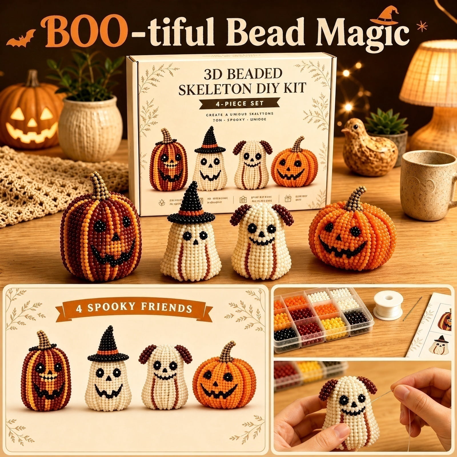 3D Beaded Skeleton DIY Kit Halloween Festive Py Craft Set for Home ...