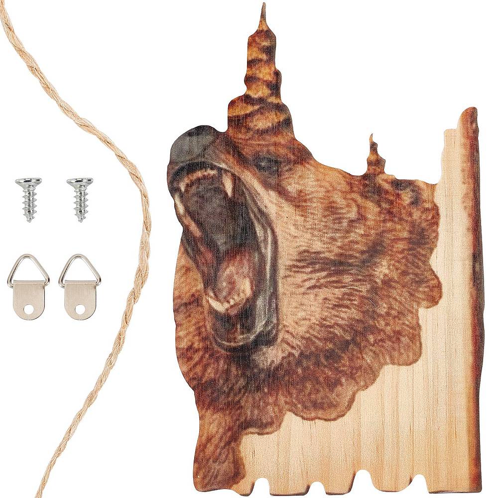 3D Bear Animal Carving Handcraft with Hemp Cords Iron Screws & Hanging ...