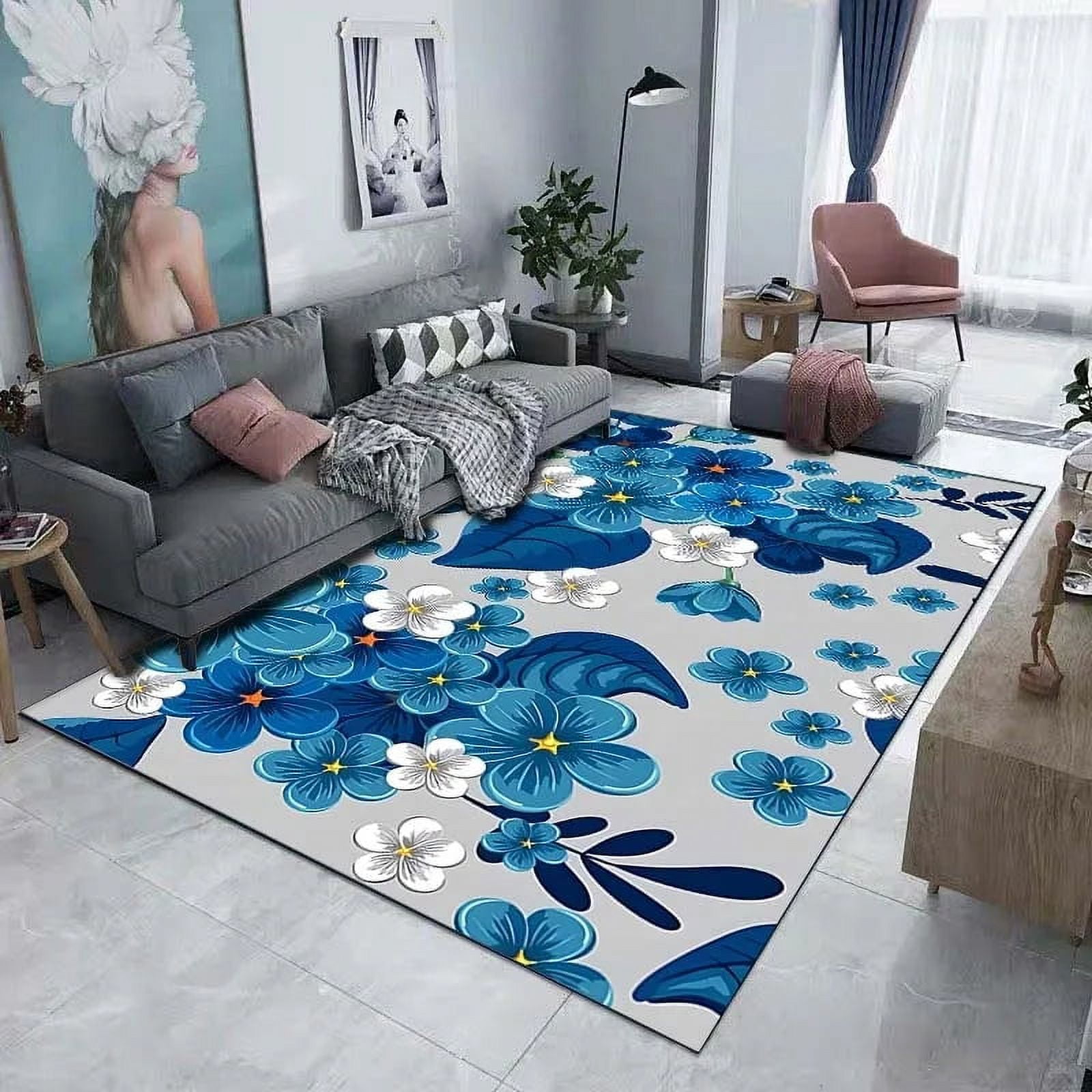3D Beautiful Elegant Floral Pattern Floor Rug for Living Room Bedroom ...