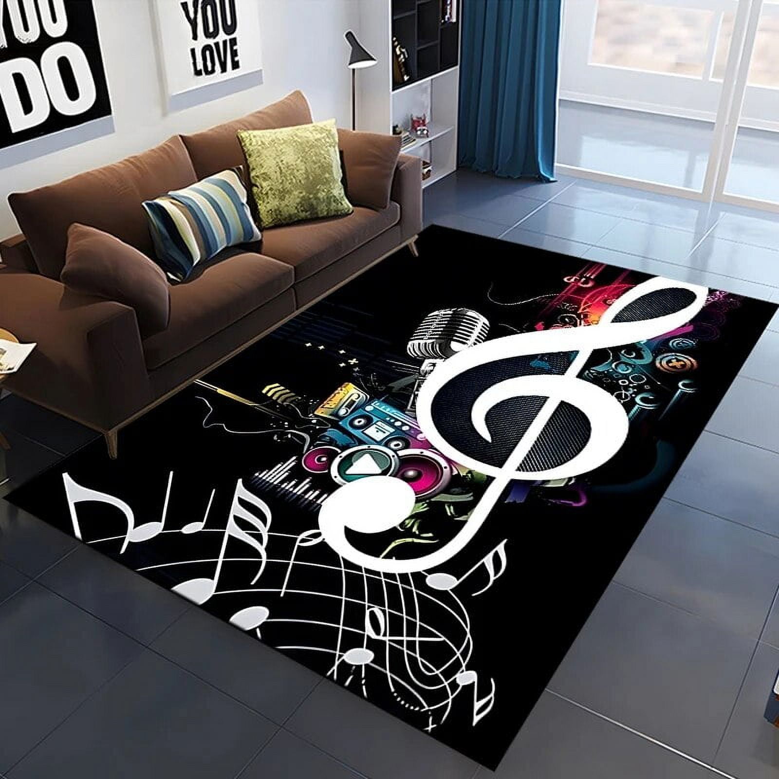 3D Beautiful Music Notes Area Rug Large Bedroom Sofa Kitchen Decoration ...
