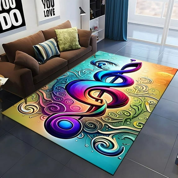 3D Beautiful Music Notes Area Rug Large Bedroom Sofa Kitchen ration ...