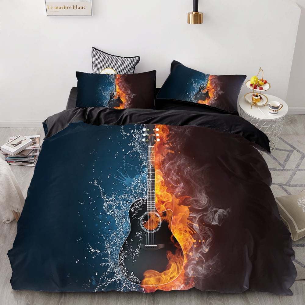 3D Bedding Set CustomEuropeUSA King Duvet Cover Set Ice fire guitar ...