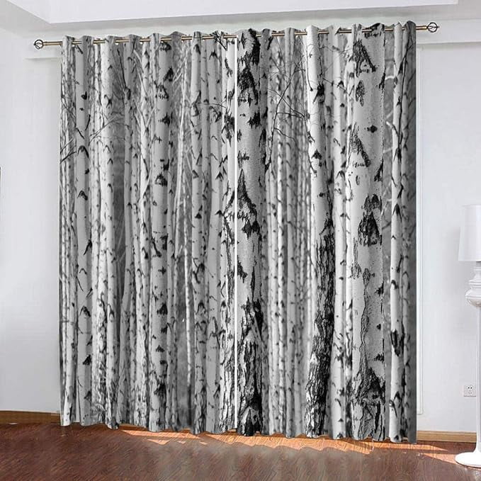 3D Birch Tree Landscape Blackout Curtains, Privacy Protected Curtain ...
