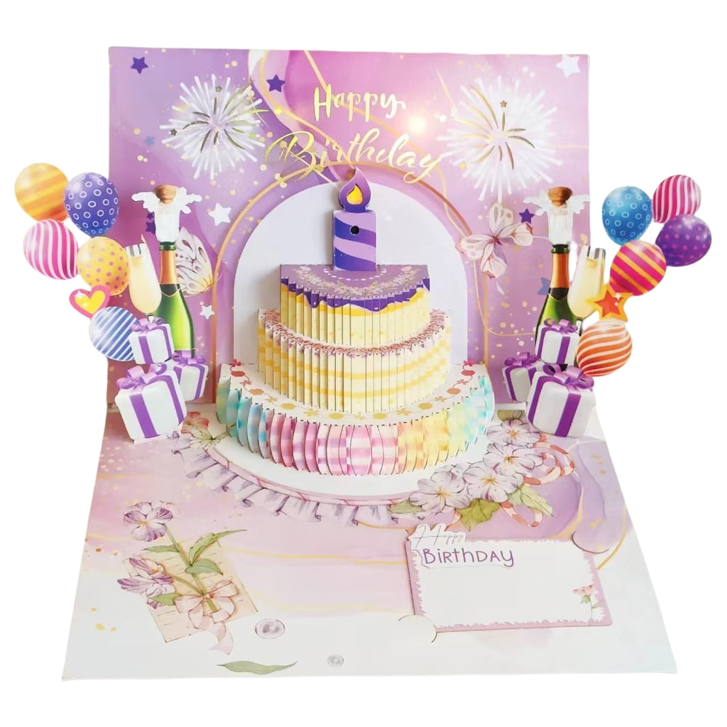 3D Birthday Greeting Card with Light and Music 3D Cake Greeting Card ...