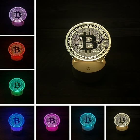 3D Bitcoin Desk Light - 7 Color Wood LED Lamp Base with USB or Battery ...