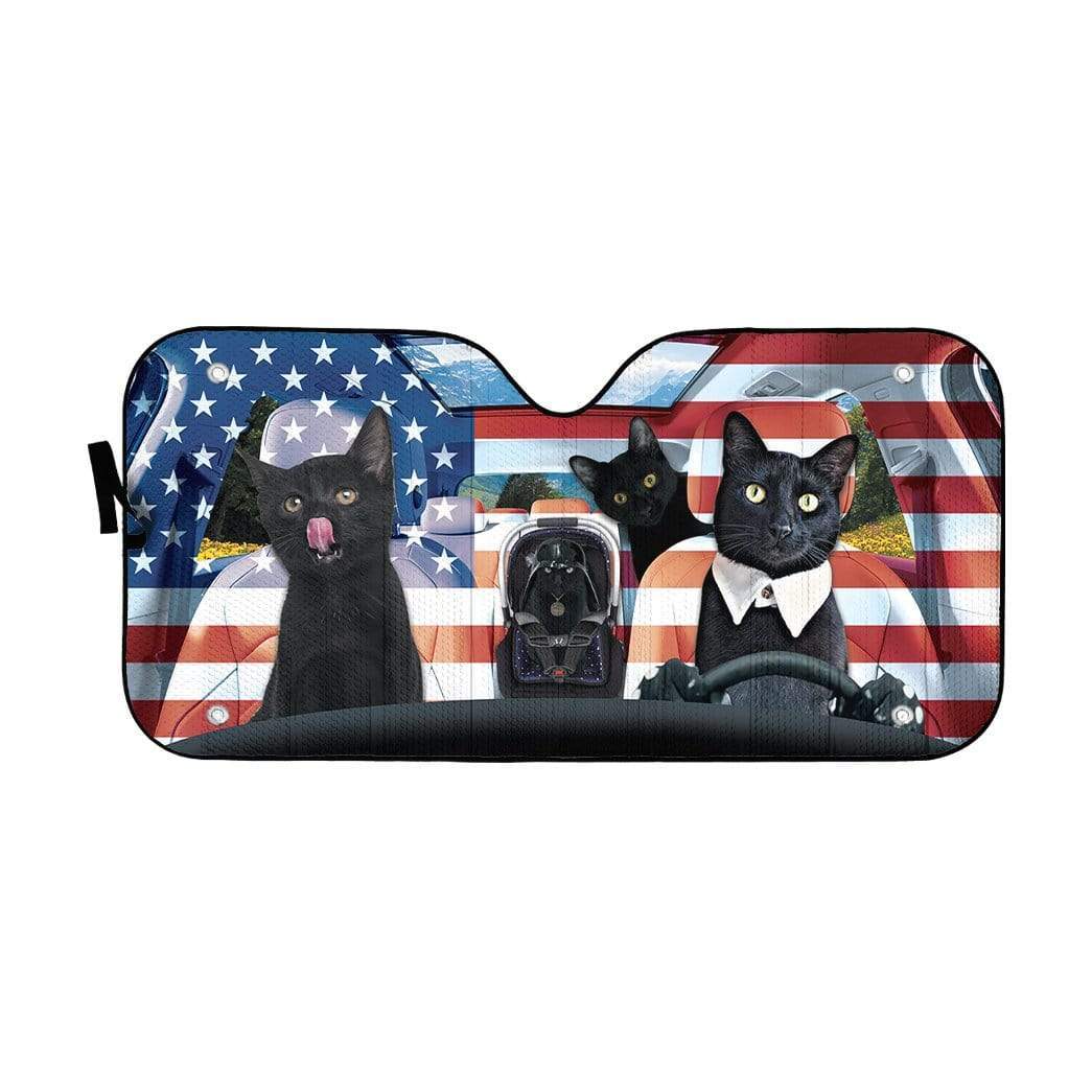 3D Black Cat Family America Usa Car Auto Sunshades Windshield Heat ...