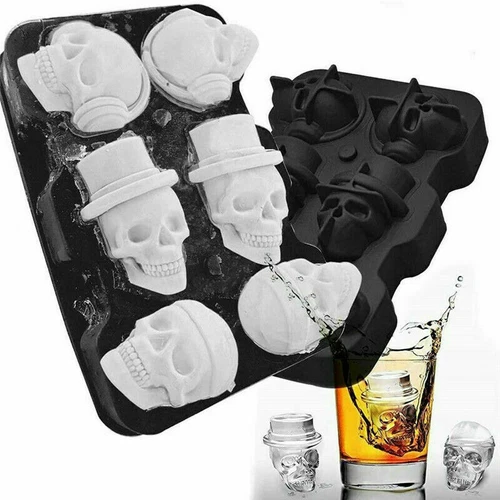 3D Black Flexible Silicone Skull Shape Ice Cube Tray Mold Whiskey Ice ...