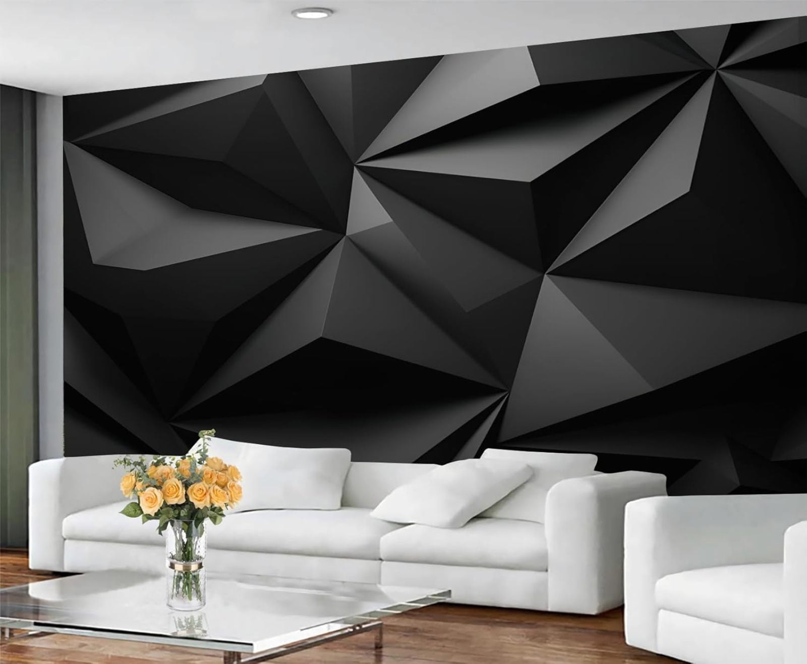 3D Black Geometric Wall Mural, 3D Stereoscopic Geometric Murals For ...