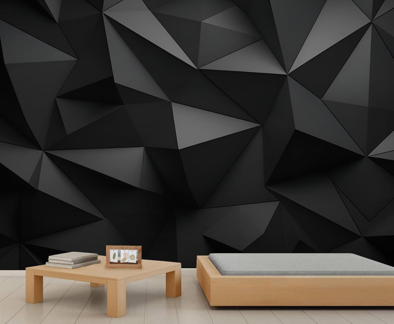 3D Black Geometric Wall Mural, Triangle Geometric Murals For Living ...