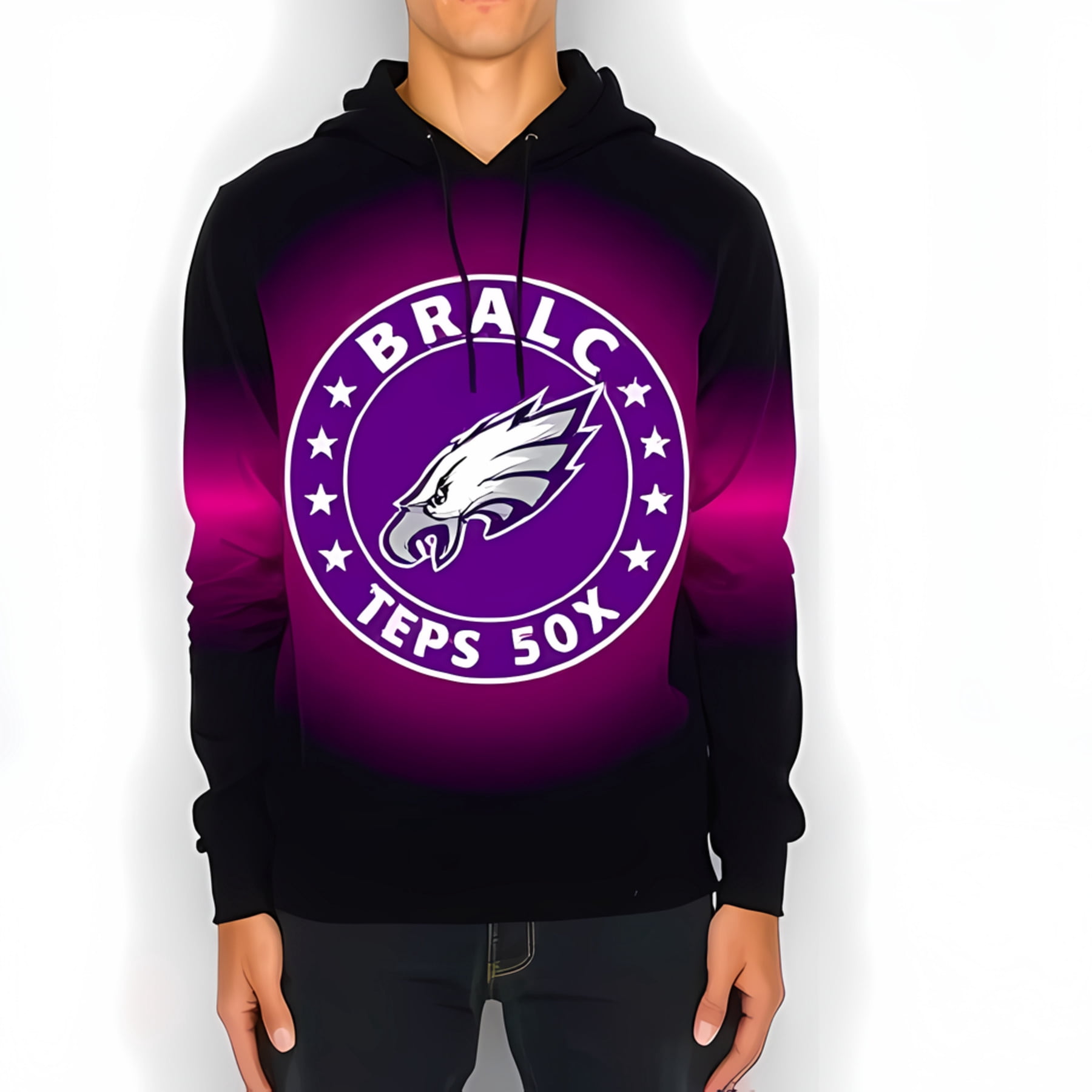 3D Black Hoodie with Purple and Pink Gradient Eagle BRALC & TEPS 50X ...