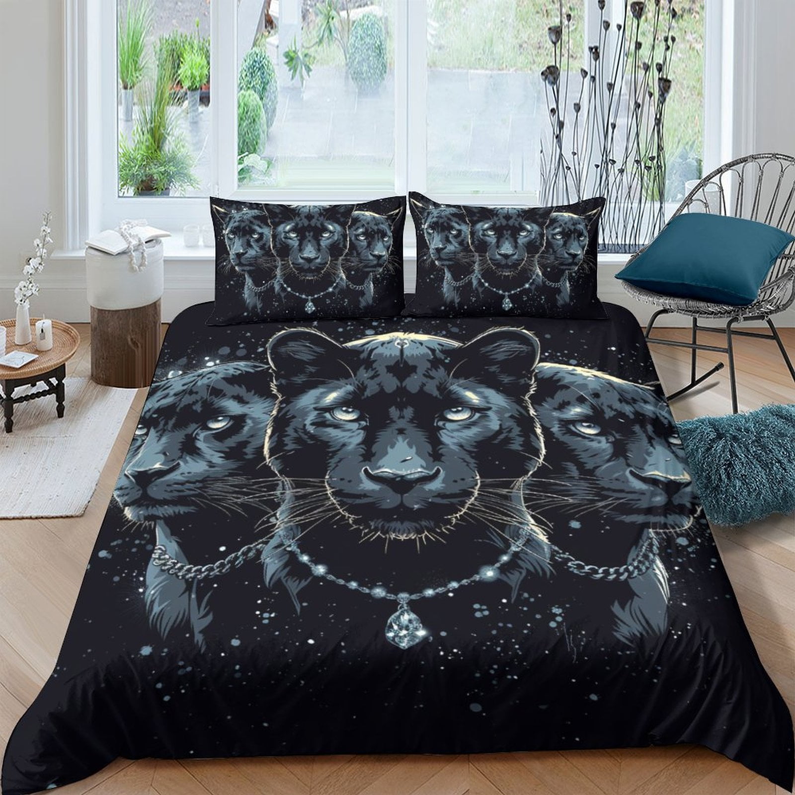 3D Black Panthers Printed Comforter Cover Set Teen Adult Animal Bedding ...