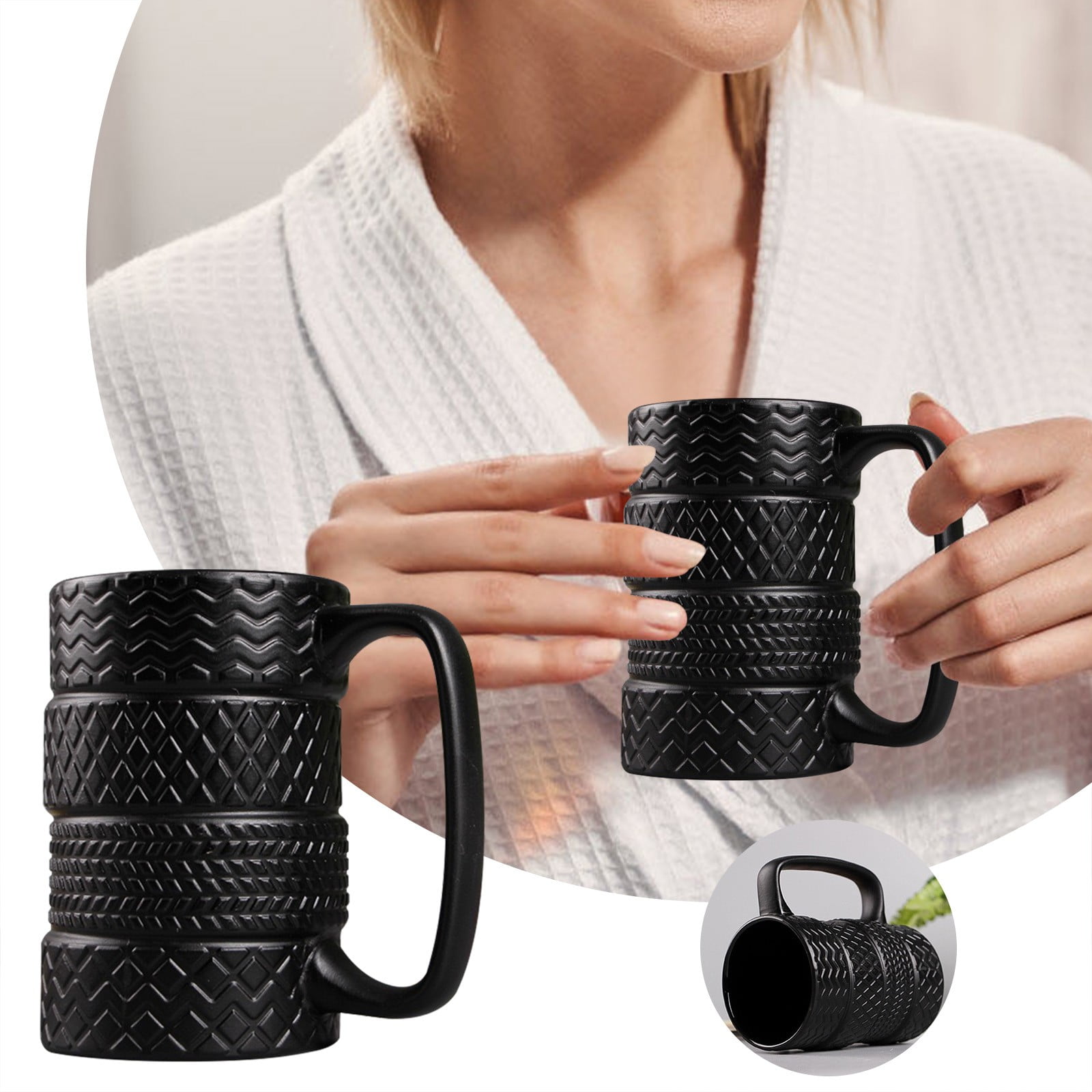 3D Black Tyre Tire Shaped Frosted Ceramic Mug Large Coffee Tea Cup ...