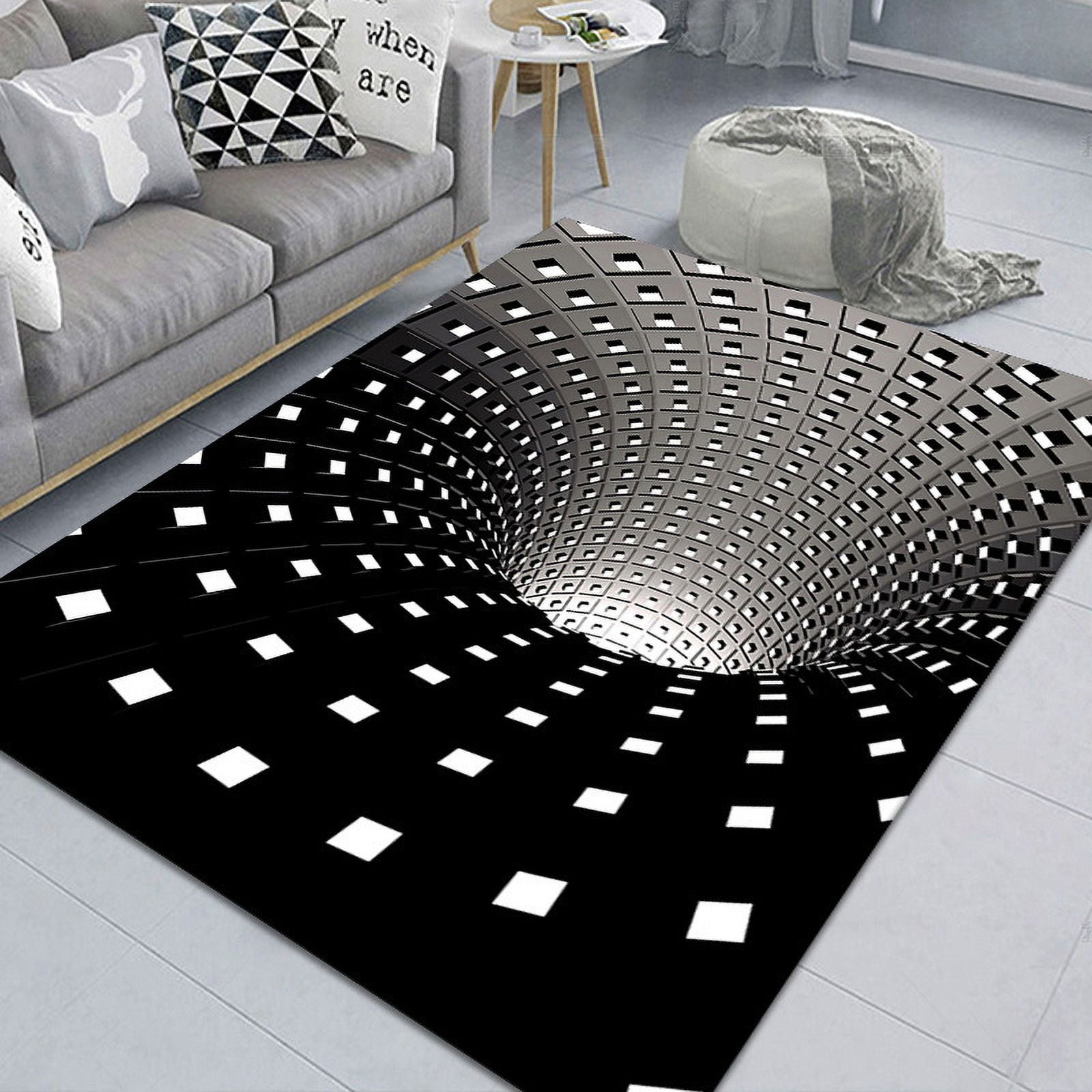 3D Black Vortex Rugs Illusion Trippy Large Area Rug Outdoor Indoor ...