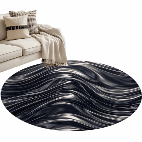 3D Black Waves Round Rug 3.3ft Washable Circle Entryway Rugs Non Slip ...