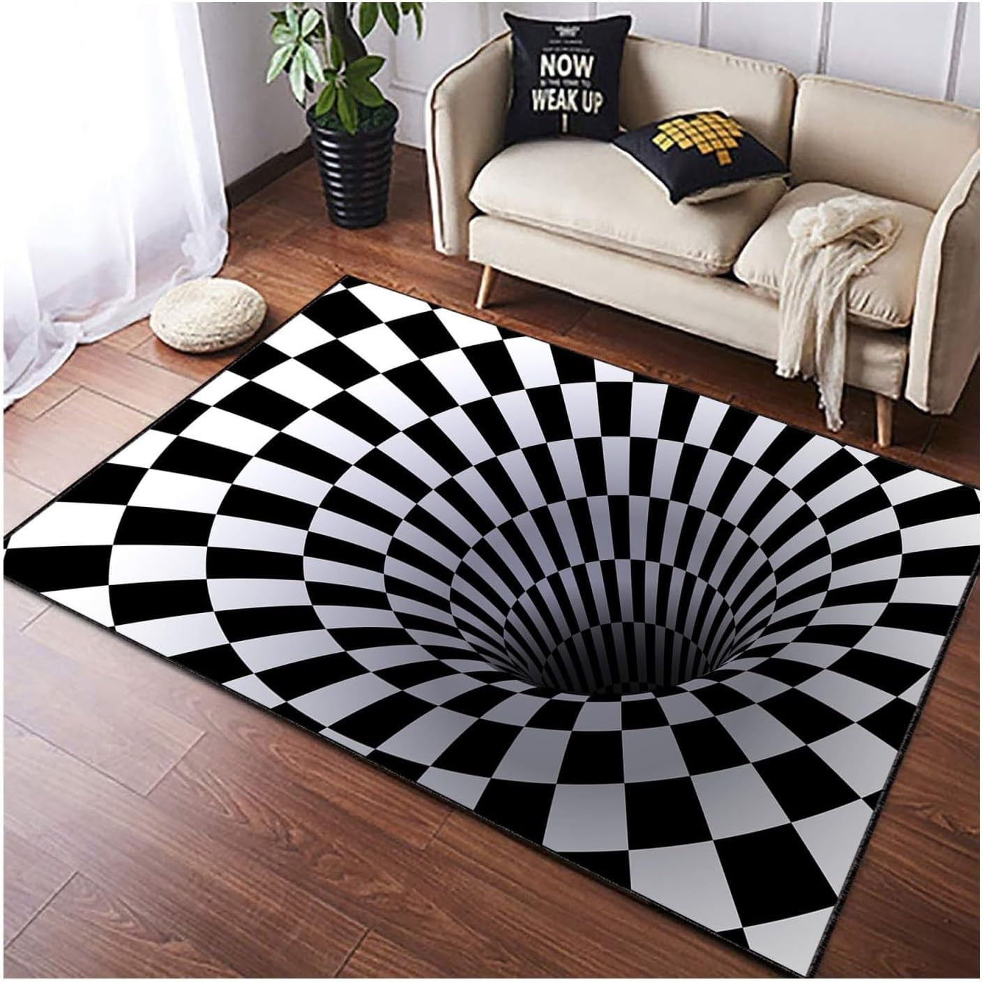 3D Black White Curves Area Rug, Optical Illusion Vortex Home Decorative ...