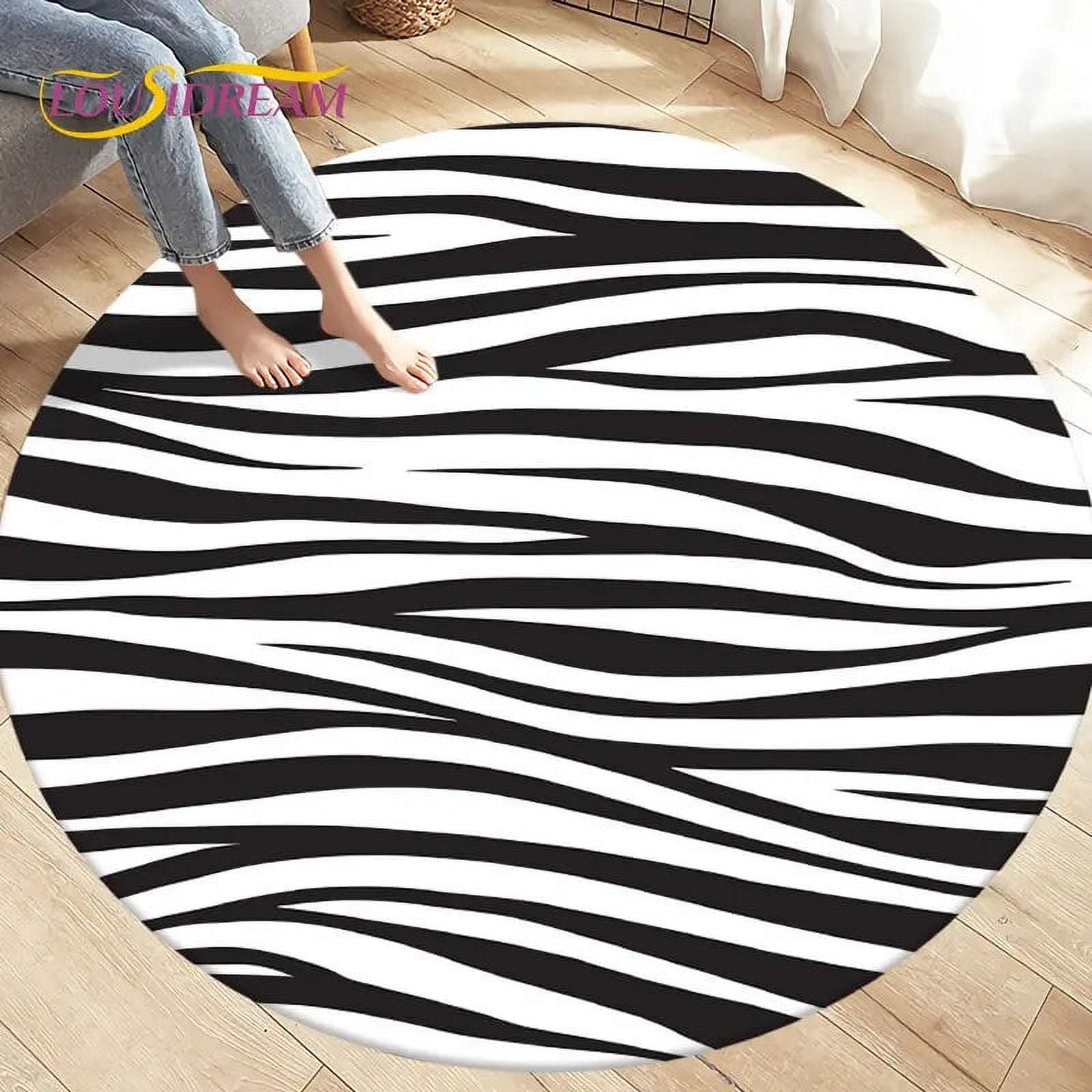 3D Black White Print Zebra Pattern Area Rug Round Carpet Rug for Living ...