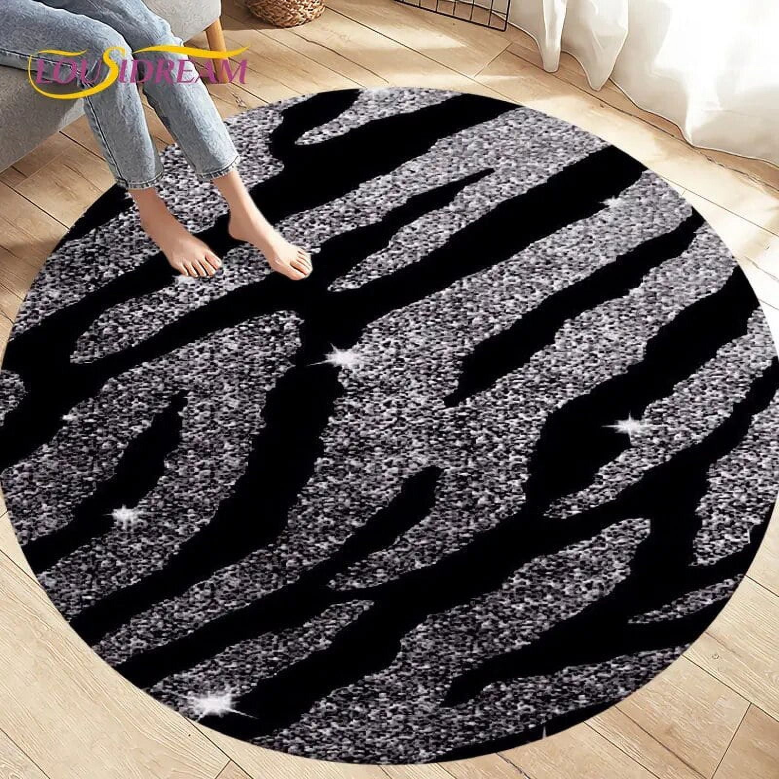 3D Black White Print Zebra Pattern Area Rug Round Carpet Rug for Living ...
