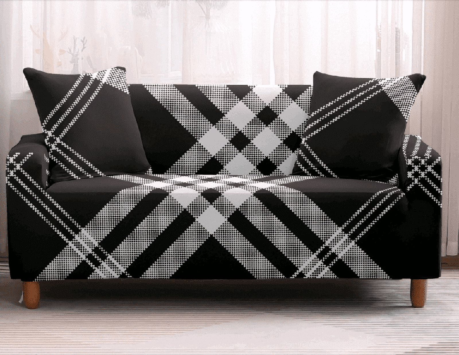 3D Black and White Plaid Print Sofa Cover Slipcover Stretch Sofa Covers ...