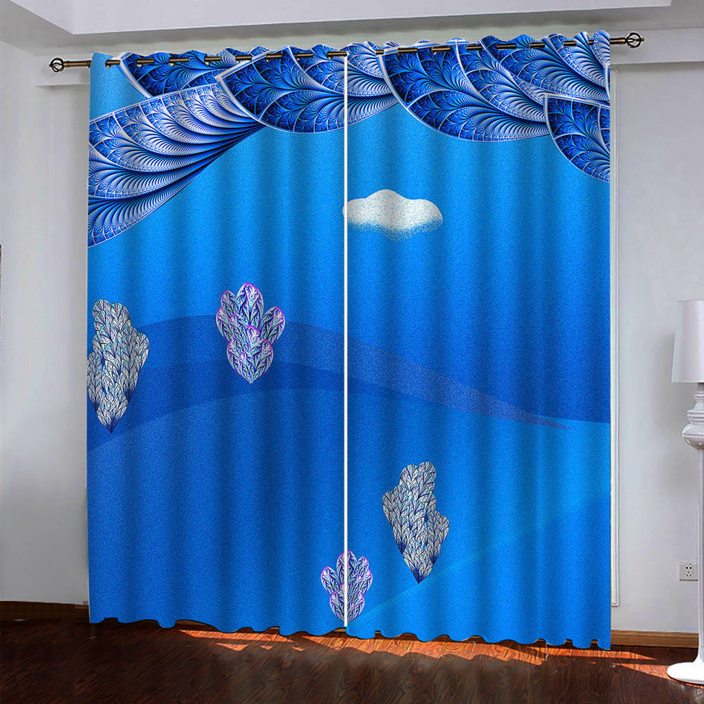 3D Blue Art Print Printed Window Curtains For Boys Men Adults Scenery ...