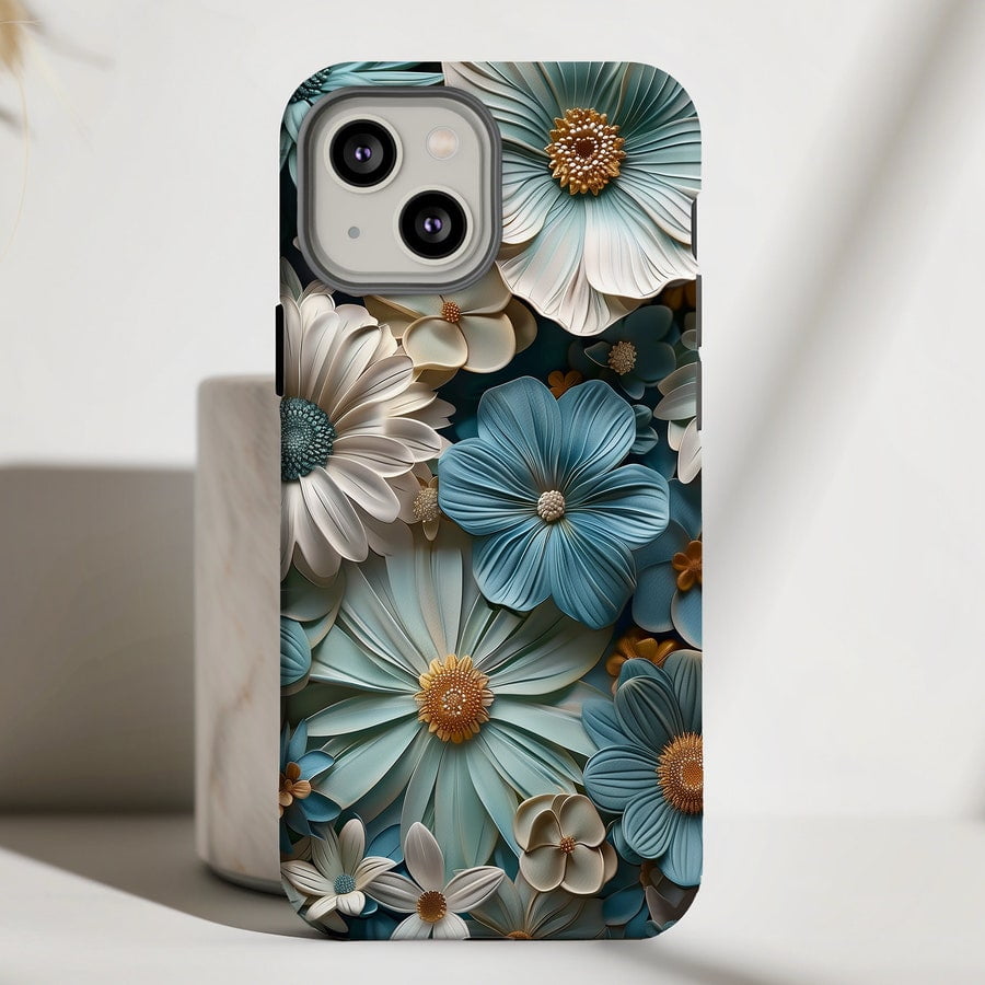 3D Blue Botanical Flower Floral Design Mag-Compatible Phone Case 11 12 ...