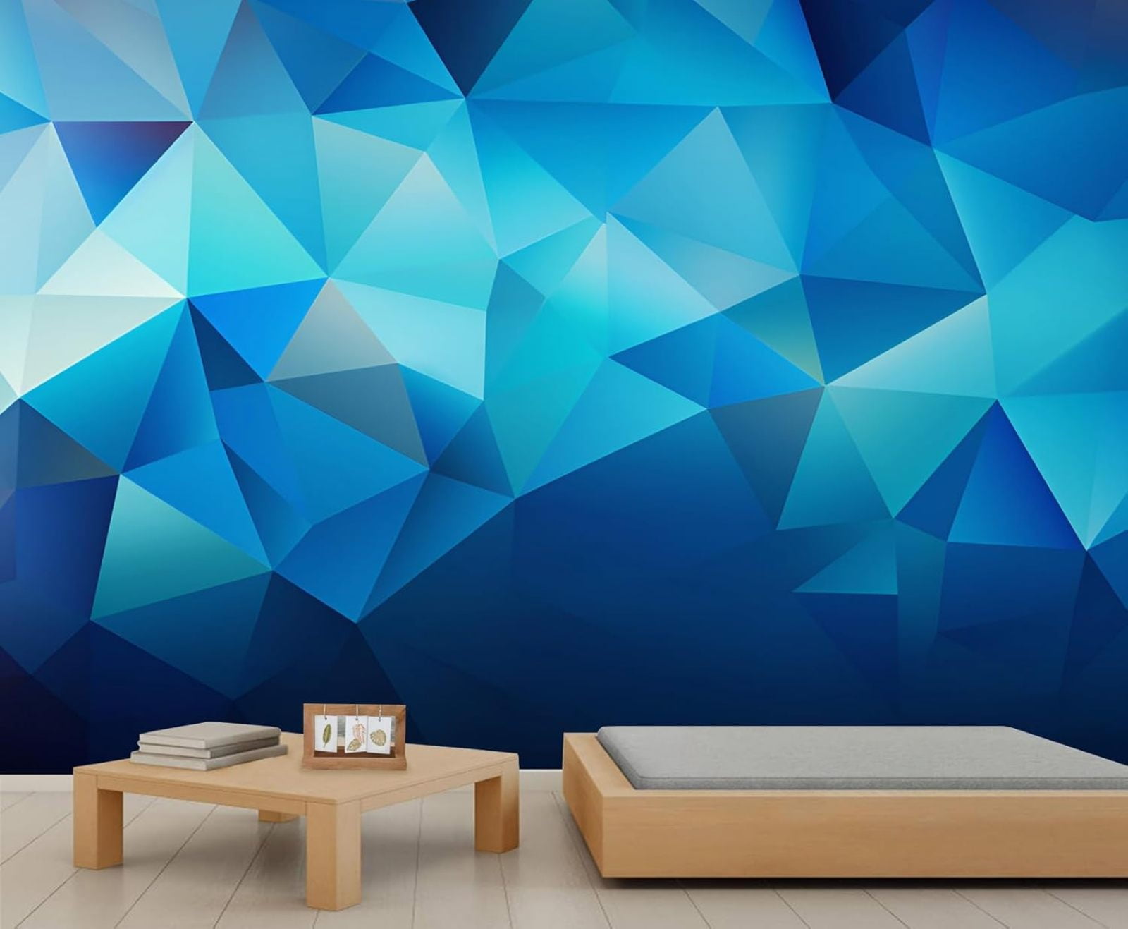 3D Blue Geometric Murals, Sense Of Technology Wall Mural For Living ...